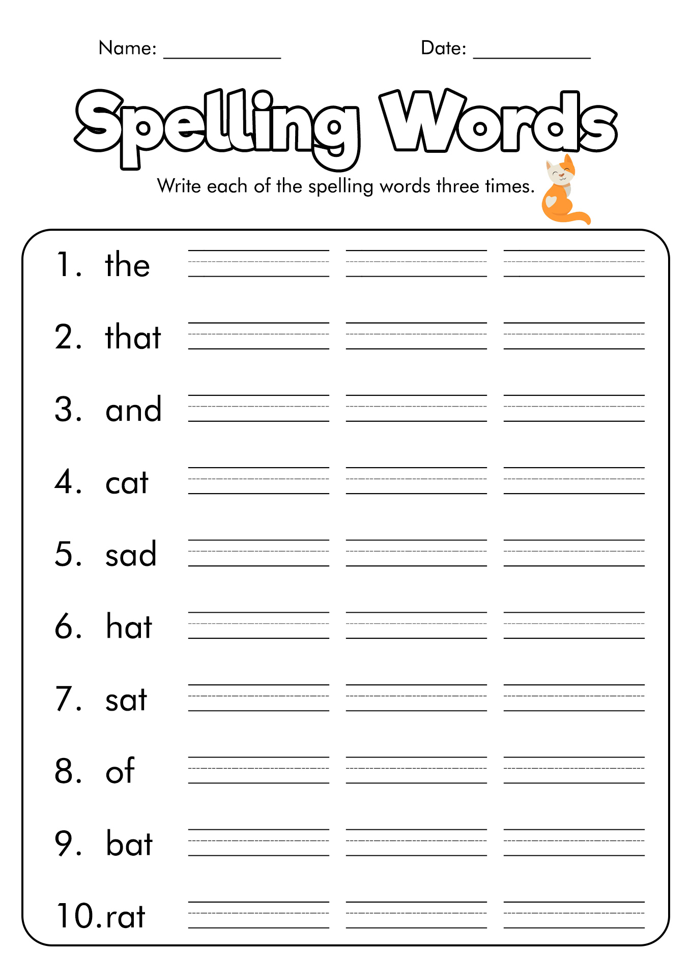 1st Grade Spelling Words Worksheets